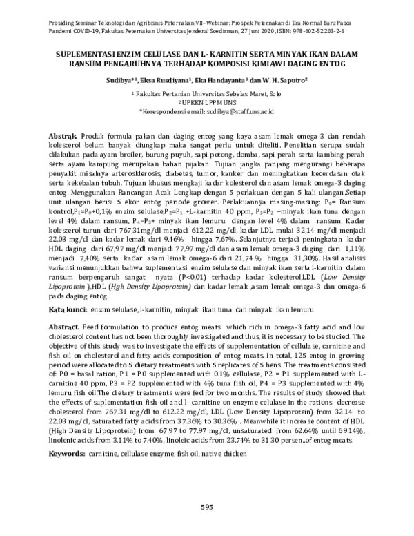 (PDF) Suplementasi Enzim Celulase Dan L- Karnitin Serta Minyak Ikan Dalam Ransum Pengaruhnya ...