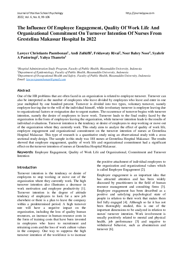 (PDF) The Influence Of Employee Engagement, Quality Of Work Life And Organizational Commitment ...