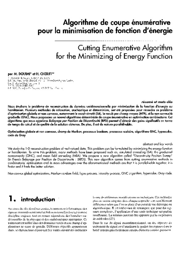 Pdf Cutting Enumerative Algorithm For The Minimizing Of Energy Function
