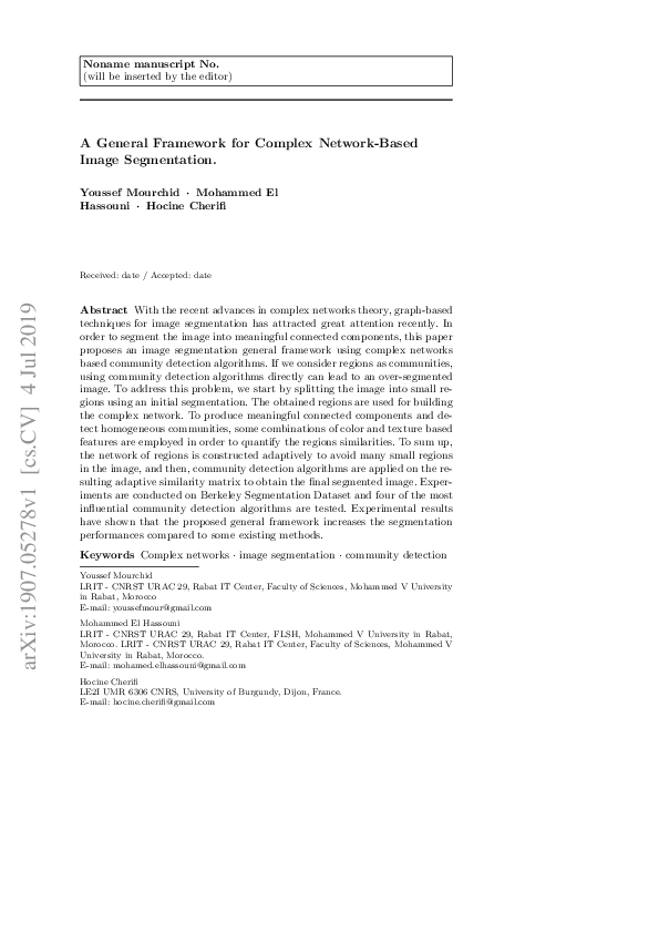 Pdf A General Framework For Complex Network Based Image Segmentation