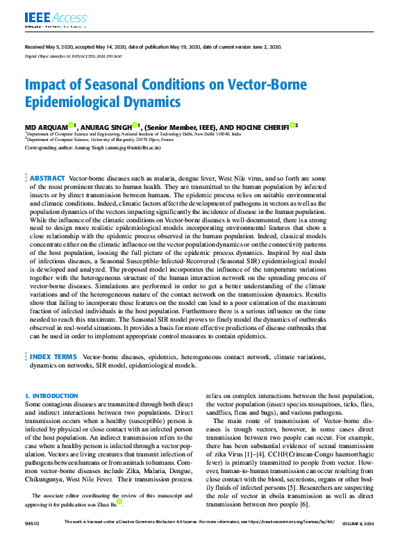 (PDF) Impact of Seasonal Conditions on Vector-Borne Epidemiological ...