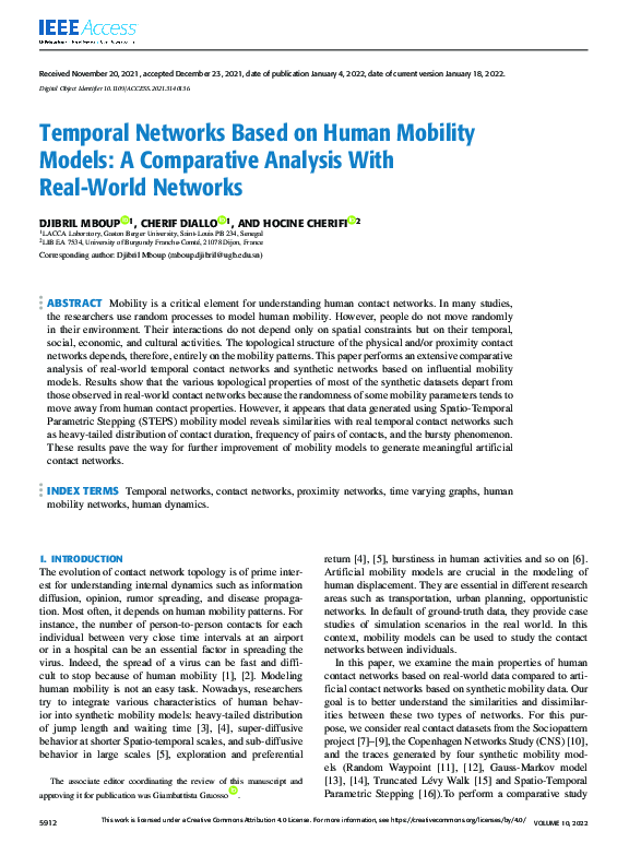 Pdf Temporal Networks Based On Human Mobility Models A Comparative