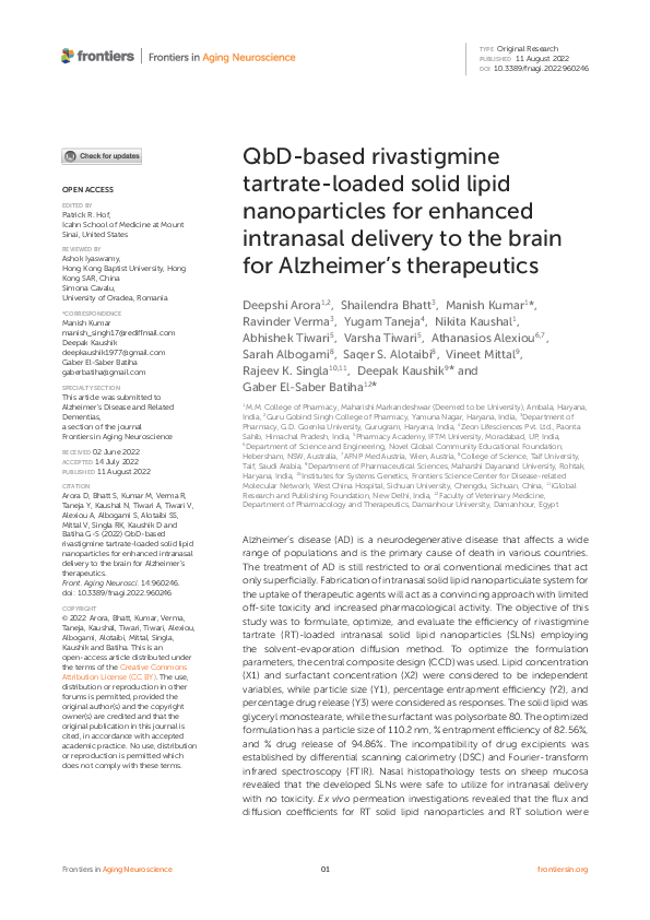 (PDF) QbD-based rivastigmine tartrate-loaded solid lipid nanoparticles ... (PDF) QbD-based rivastigmine tartrate-loaded solid lipid nanoparticles ...