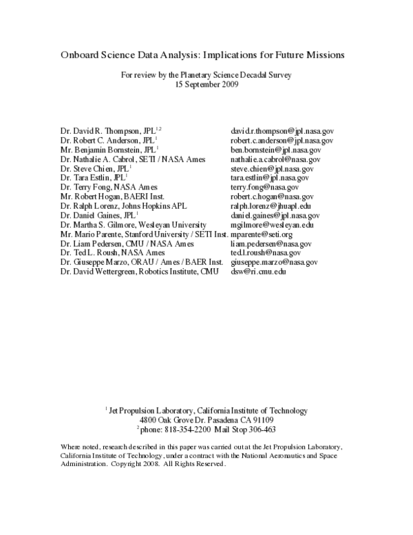 (PDF) Onboard Science Data Analysis: Implications for Future Missions