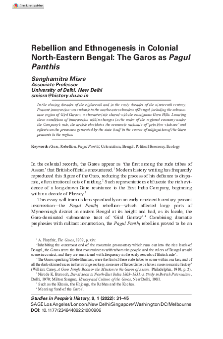(PDF) Rebellion and Ethnogenesis in Colonial North-Eastern Bengal: The ...