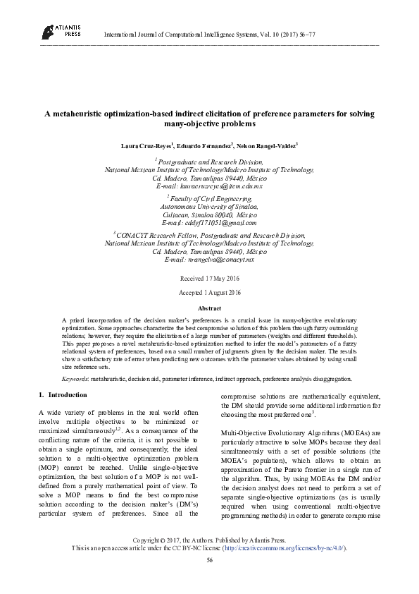(PDF) A metaheuristic optimization-based indirect elicitation of preference parameters for ...