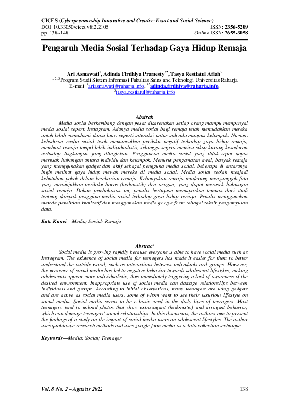 (PDF) Pengaruh Media Sosial Terhadap Gaya Hidup Remaja