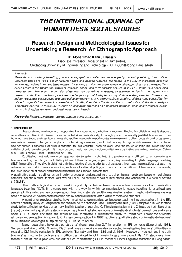 (PDF) Research Design and Methodological Issues for Undertaking a ...