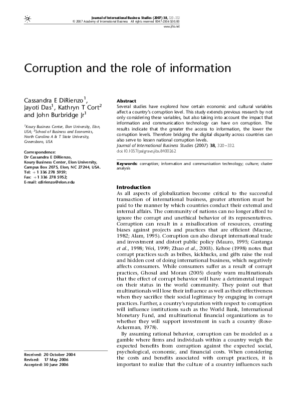 (PDF) Corruption and the role of information