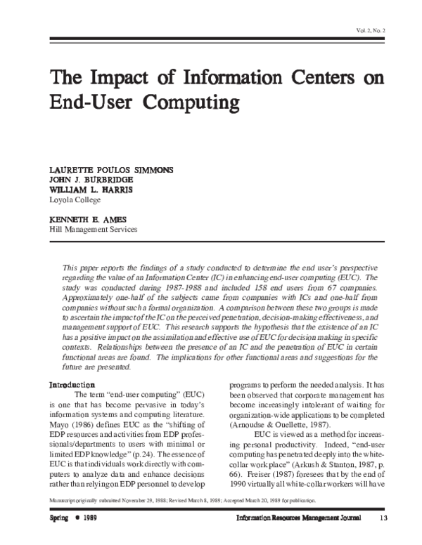 (PDF) The Impact of Information Centers on End-User Computing