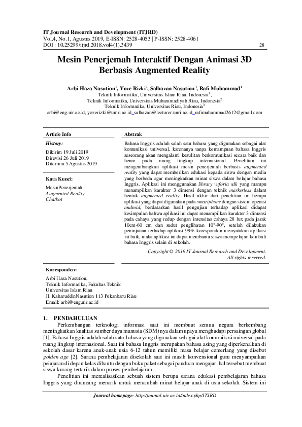 (PDF) Mesin Penerjemah Interaktif Dengan Animasi 3D Berbasis Augmented ...