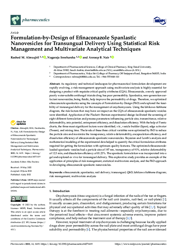 (PDF) Formulation-by-Design of Efinaconazole Spanlastic Nanovesicles for Transungual Delivery ...