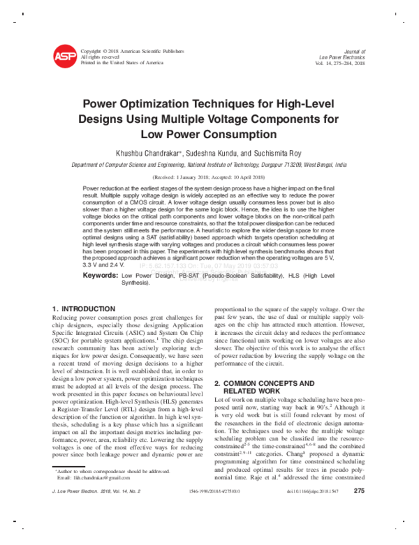 (PDF) Power Optimization Techniques for High-Level Designs Using ...