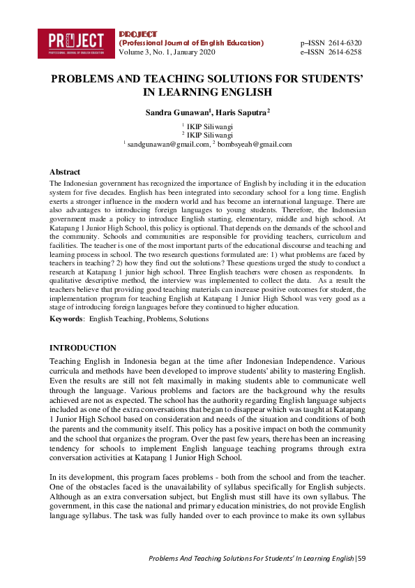 (PDF) Problems and Teaching Solutions for Students’ in Learning English