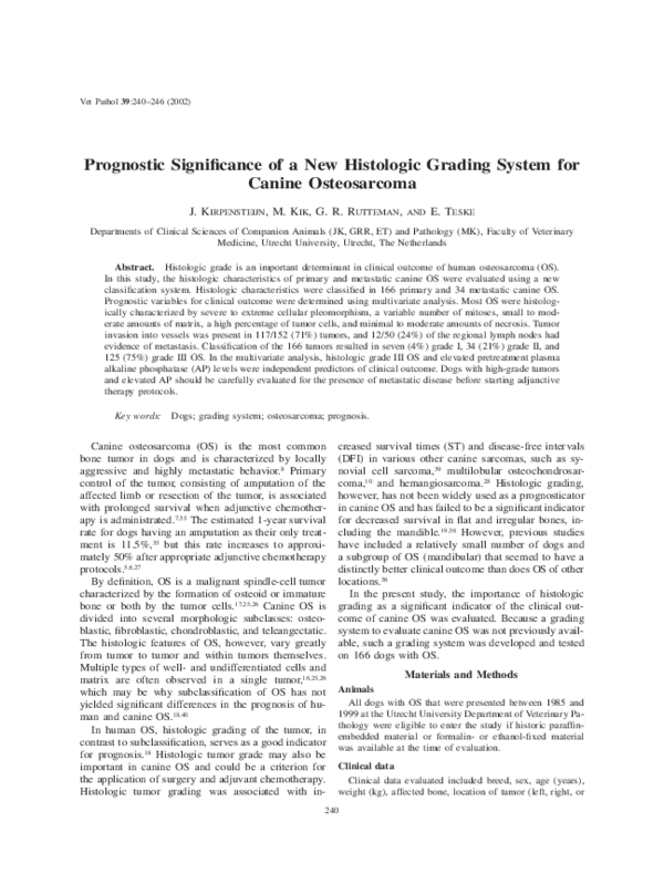 Pdf Prognostic Significance Of A New Histologic Grading System For