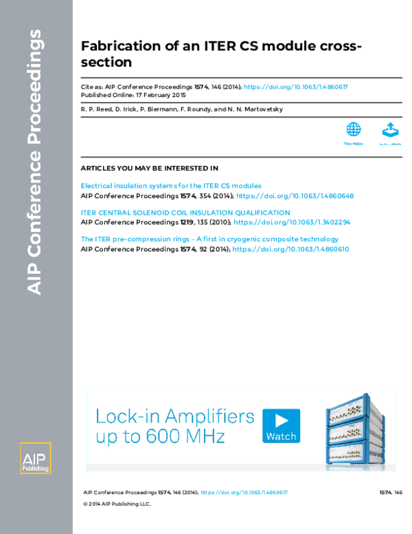 (PDF) Fabrication of an ITER CS module cross-section