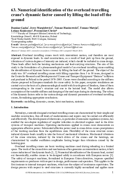 (PDF) Numerical identification of the overhead travelling crane's ...