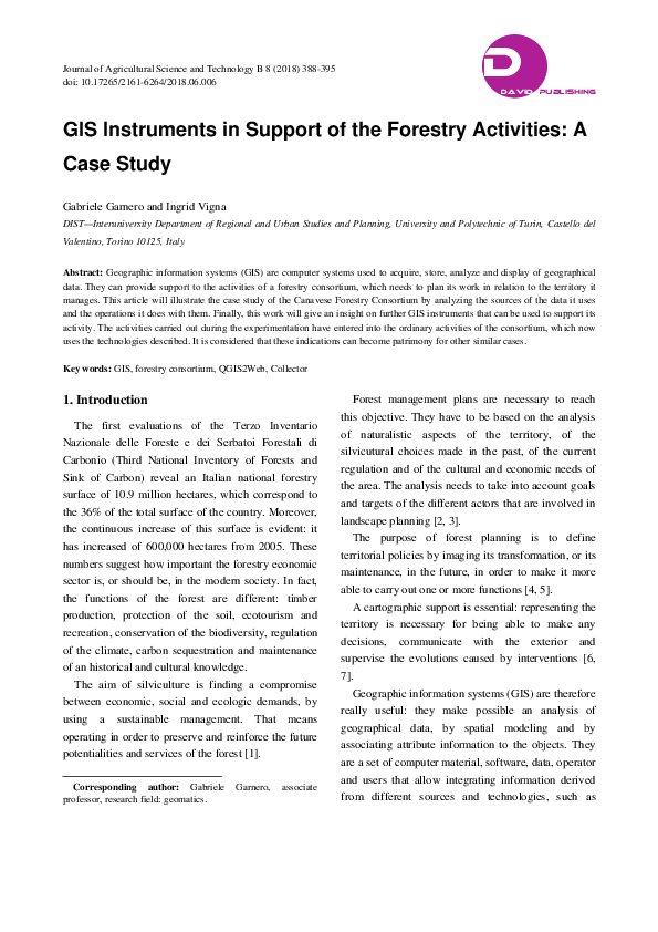 (PDF) GIS Instruments in Support of the Forestry Activities: A Case Study