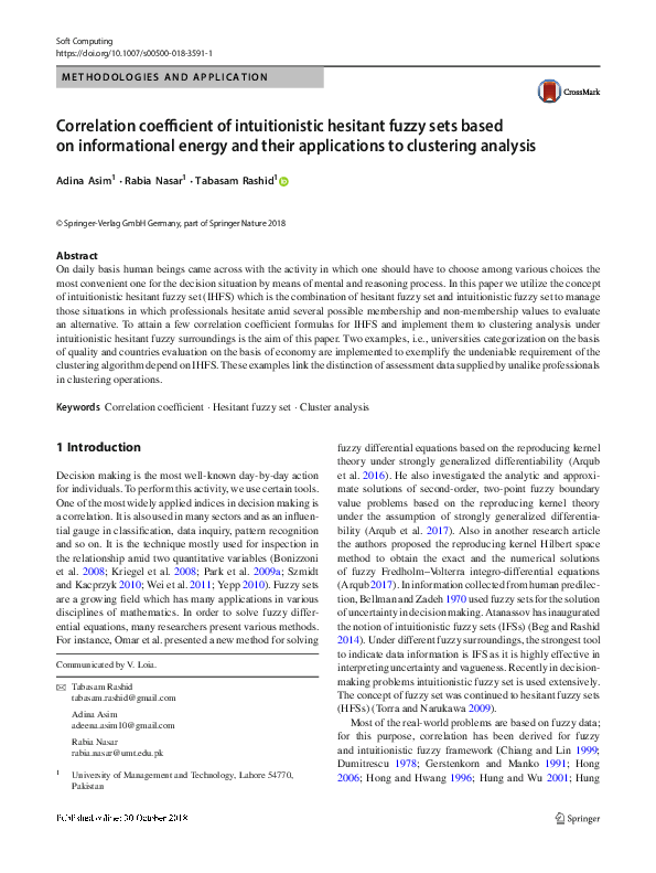 (PDF) Correlation coefficient of intuitionistic hesitant fuzzy sets based on informational ...