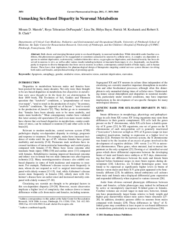 Pdf Unmasking Sex Based Disparity In Neuronal Metabolism Roya Depasquale 