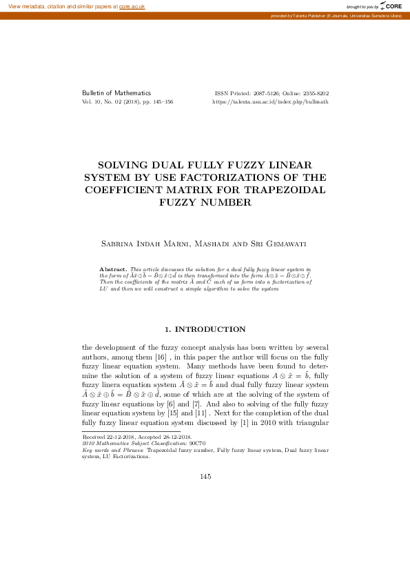 Pdf Solving Dual Fully Fuzzy Linear System By Use Factorizations Of 3229