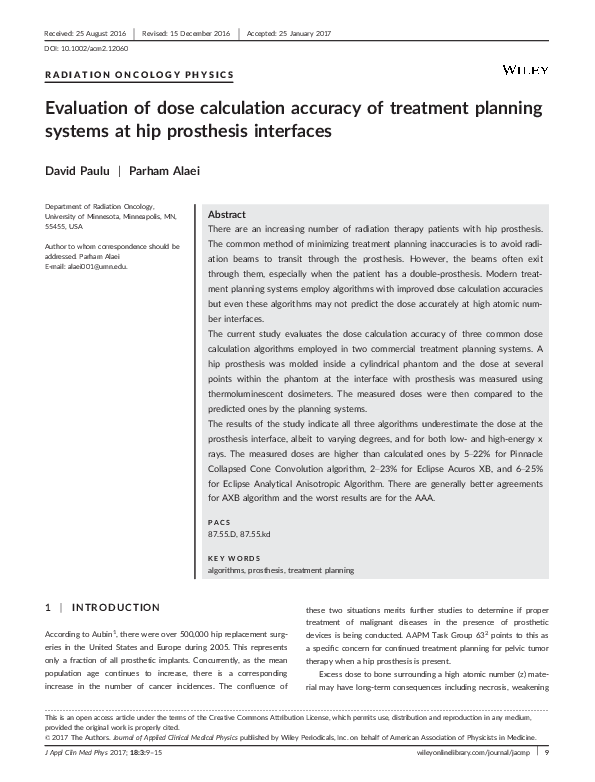 (PDF) Evaluation of dose calculation accuracy of treatment planning ...