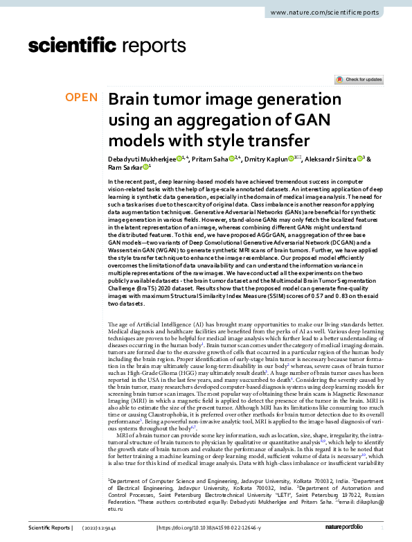 Pdf Brain Tumor Image Generation Using An Aggregation Of Gan Models