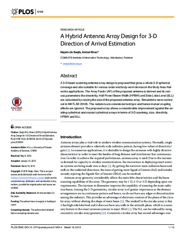 (PDF) A Hybrid Antenna Array Design for 3-D Direction of Arrival Estimation