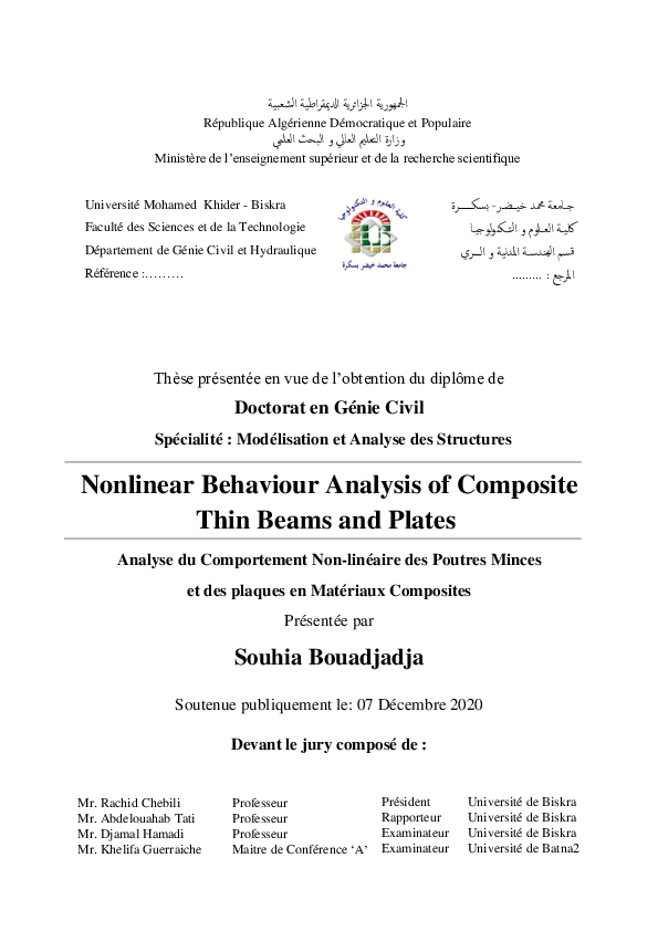 Pdf Nonlinear Behaviour Analysis Of Composite Thin Beams And Plates