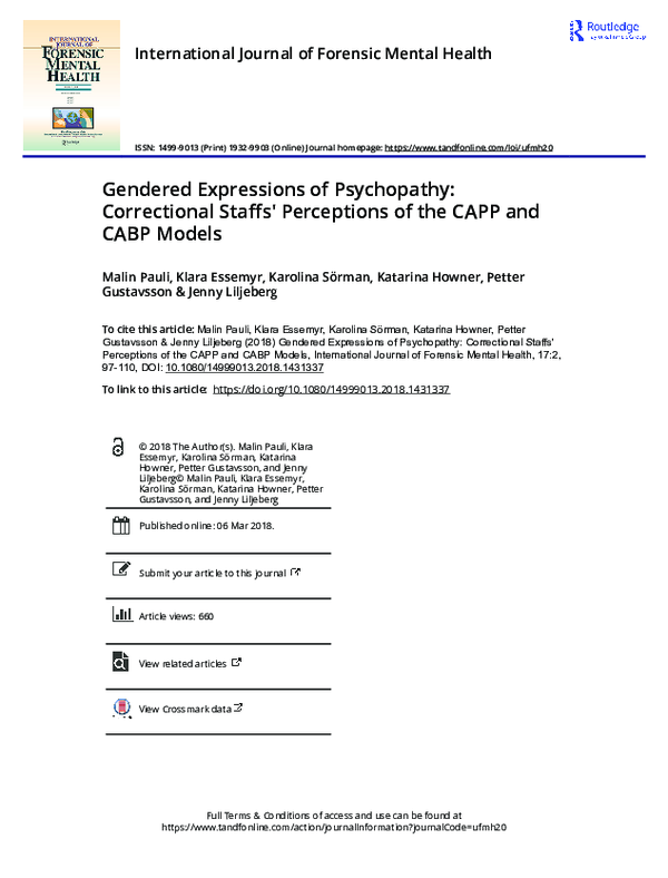 (PDF) Gendered Expressions of Psychopathy: Correctional Staffs ...