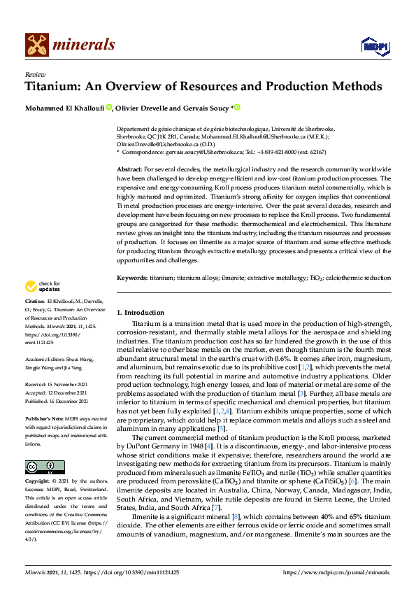 (PDF) Titanium: An Overview of Resources and Production Methods