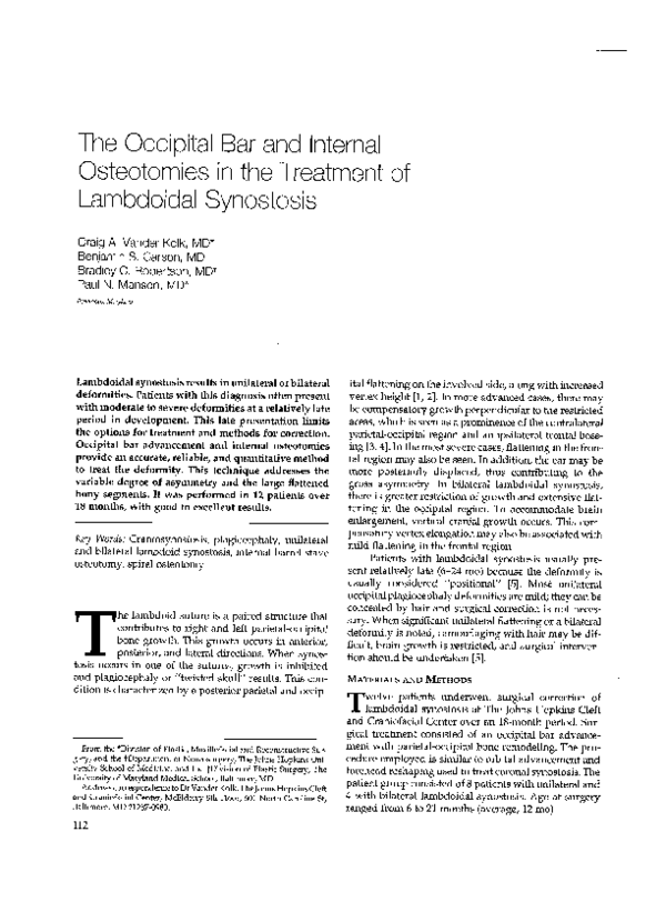 (PDF) The Occipital Bar and Internal Osteotomies in the Treatment of ...