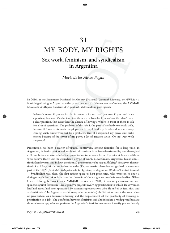 Pdf My Body My Rights Sex Work Feminism And Syndicalism In