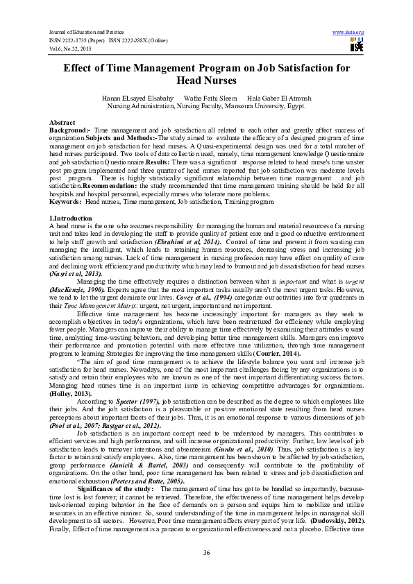 (PDF) Effect of Time Management Program on Job Satisfaction for ...