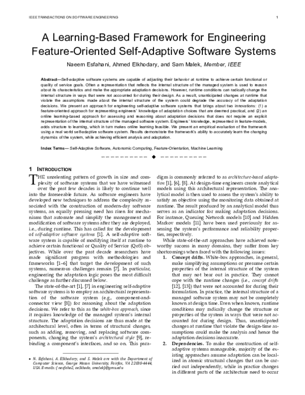 (PDF) IEEE TRANSACTIONS ON SOFTWARE ENGINEERING 1 A Learning-Based Framework for Engineering ...