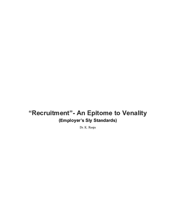 (DOC) "Recruitment"-An Epitome to Venality (Employer's Sly Standards