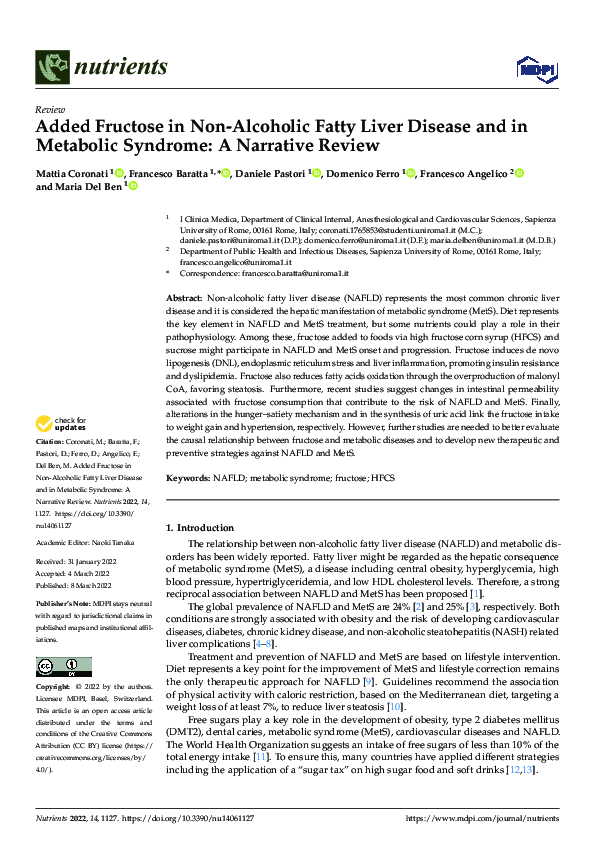 Pdf Added Fructose In Non Alcoholic Fatty Liver Disease And In
