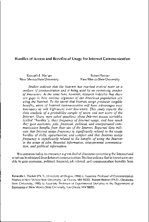 (PDF) Hurdles of access and benefits of usage for internet communication