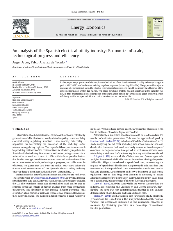An analysis of the Spanish electrical utility industry: Economies of ...