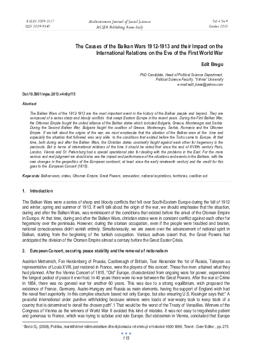 (PDF) The Causes of the Balkan Wars 1912-1913 and their Impact on the ...