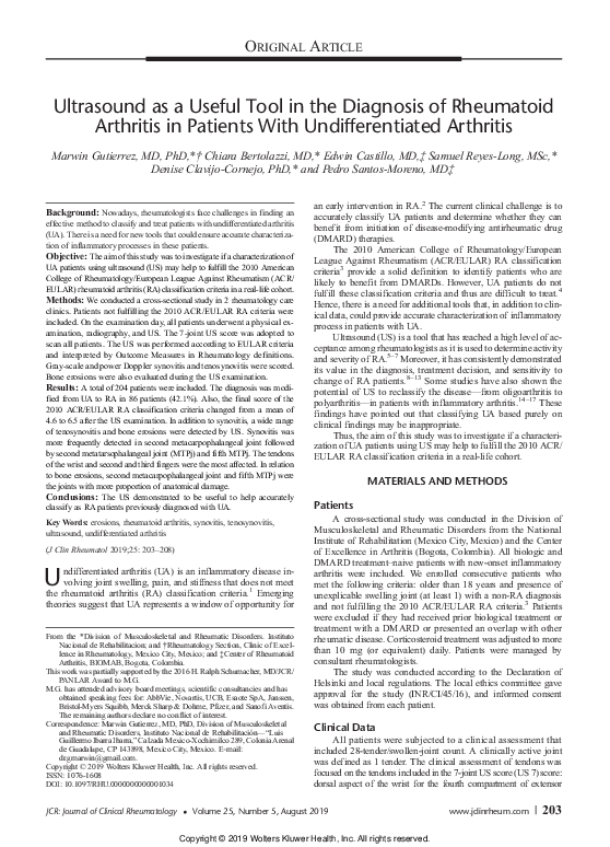 (PDF) Ultrasound as a Useful Tool in the Diagnosis of Rheumatoid ...