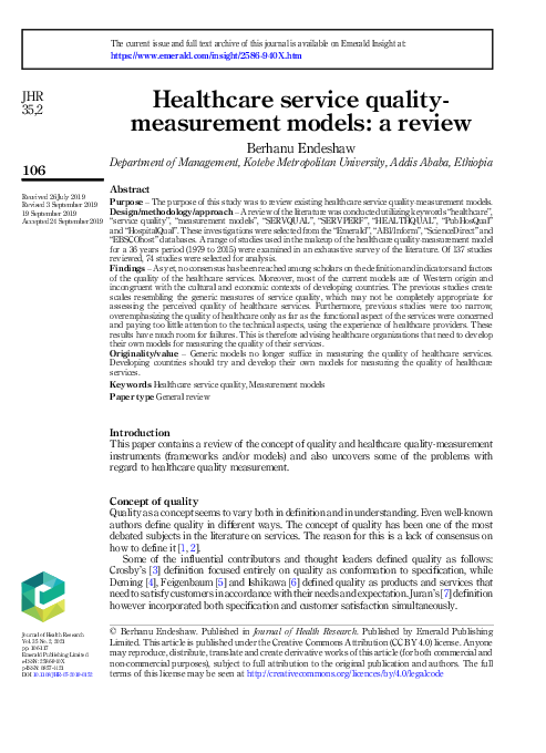 (PDF) Healthcare service quality-measurement models: a review