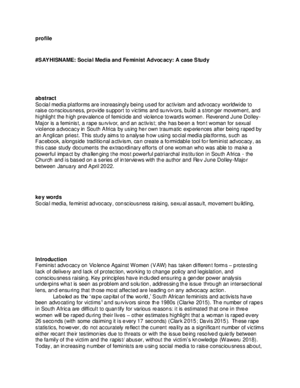 (PDF) #SAYHISNAME: Social media and feminist advocacy – a case study