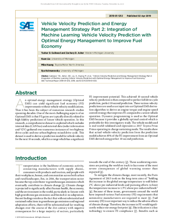 (PDF) Vehicle Velocity Prediction and Energy Management Strategy Part 2: Integration of Machine ...
