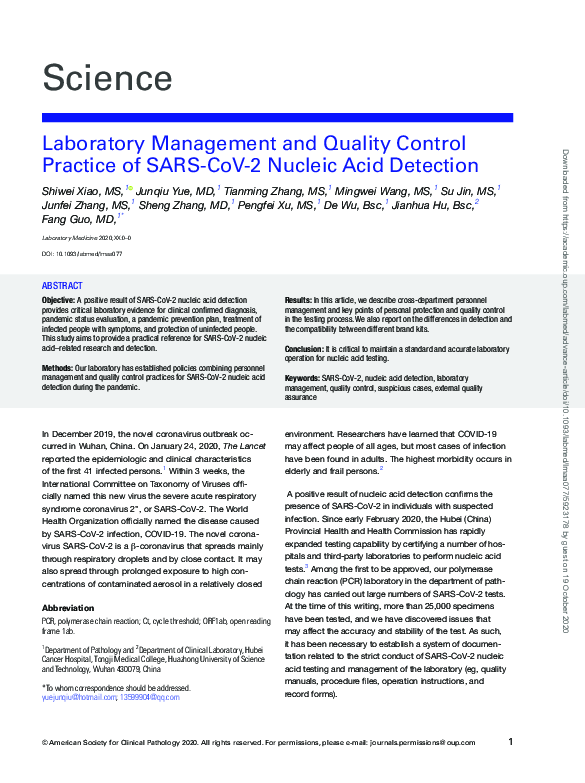 (PDF) Quality Control in SARS-CoV-2 Testing
