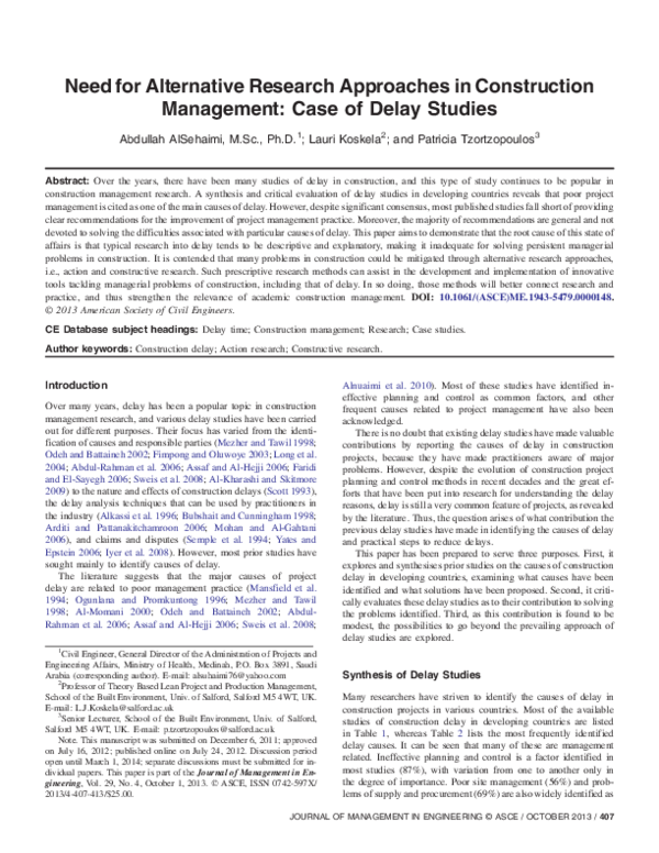 (PDF) Need for Alternative Research Approaches in Construction ...