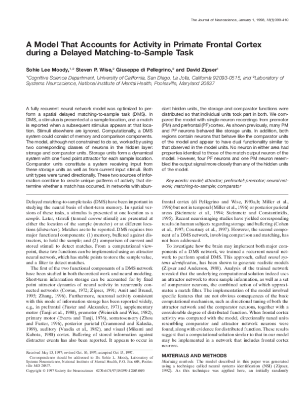(PDF) A Model That Accounts for Activity in Primate Frontal Cortex ...