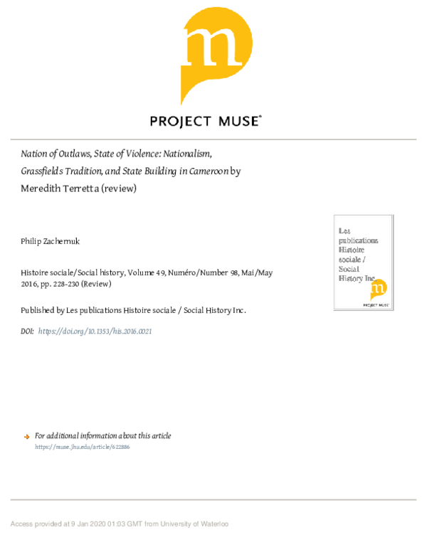 (PDF) Nation of outlaws, state of violence: nationalism, Grassfields ...