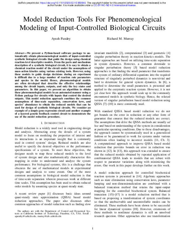 Pdf Model Reduction Tools For Phenomenological Modeling Of Input Controlled Biological