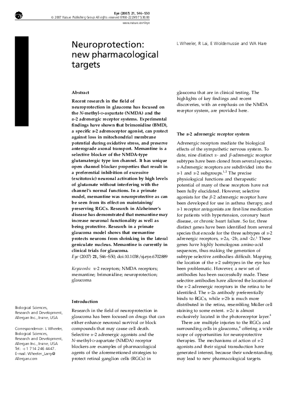 (PDF) Neuroprotection: new pharmacological targets